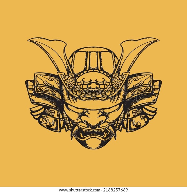 Hand Drawing Illustration Head Samurai Black Stock Vector (Royalty Free ...
