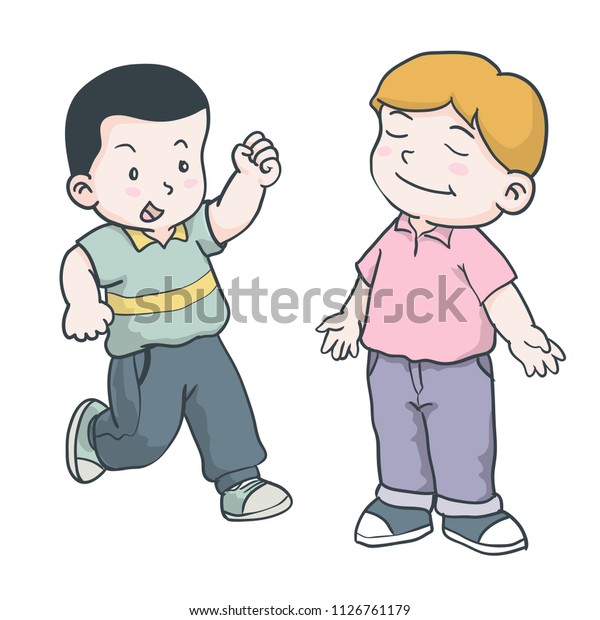 Hand Drawing Illustration Young Boys Running Stock Vector (Royalty Free ...