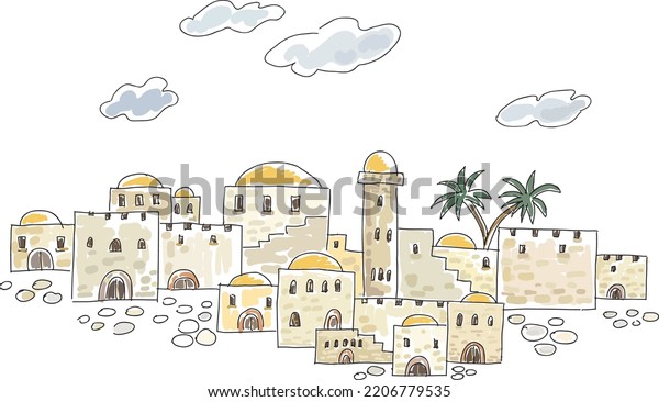 Hand Drawing Jerusalem Old City Wall Stock Vector (Royalty Free ...