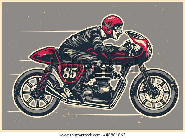 Hand Drawing Man Riding Cafe Racer Stock Vector (Royalty Free) 440881063