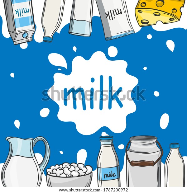 Hand Drawing Milk Doodle Style Natural Stock Vector (Royalty Free ...