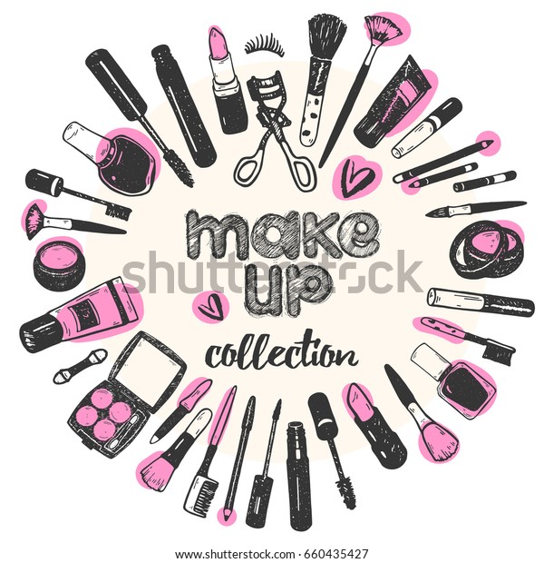 Hand Drawing Pink Sketch Make Cosmetics Stock Vector (Royalty Free ...