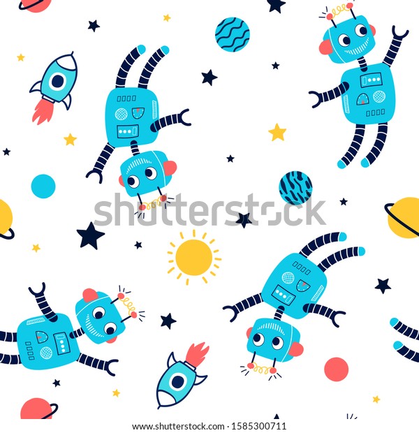 Hand Drawing Print Design Space Robot Stock Vector (Royalty Free ...