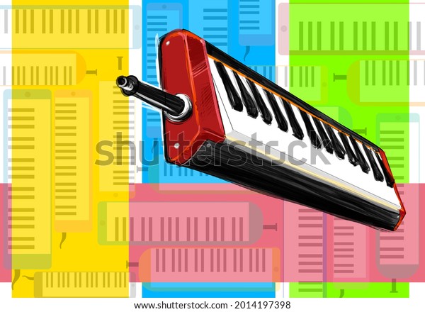 Hand Drawing Red Melodica Melodion Pianica Stock Vector (Royalty Free ...