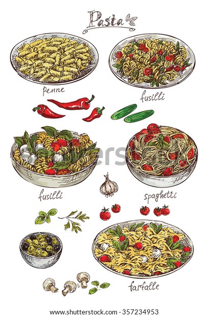 Hand Drawing Set Pasta Stock Vector (Royalty Free) 357234953