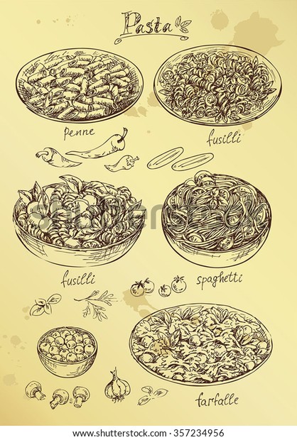 Hand Drawing Set Pasta Stock Vector (Royalty Free) 357234956 | Shutterstock