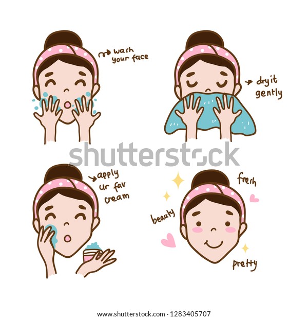 Hand Drawing Skin Care Step Cute Stock Vector (Royalty Free) 1283405707 ...