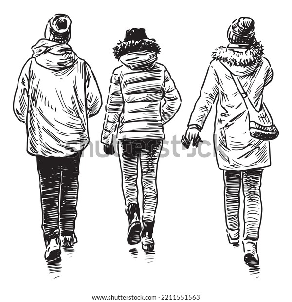 Hand Drawing Teens Friends Walking Outdoors Stock Vector (Royalty Free ...