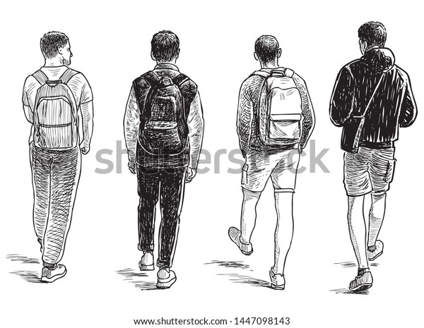Hand Drawing Teens Students Going School Stock Vector (Royalty Free ...