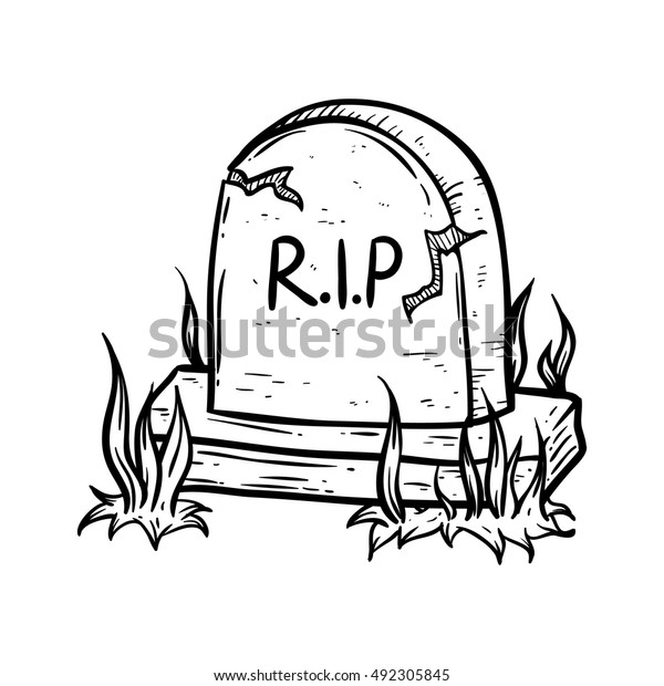Hand Drawing Tombstone Grass Outline Stock Vector (Royalty Free) 492305845