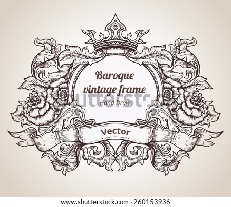 Hand Drawing Vintage Baroque Frame Stock Vector (Royalty Free ...