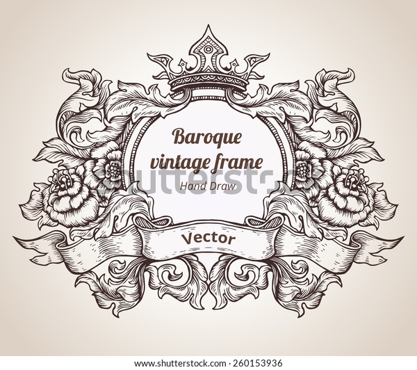 Hand Drawing Vintage Baroque Frame Stock Vector (Royalty Free) 260153936