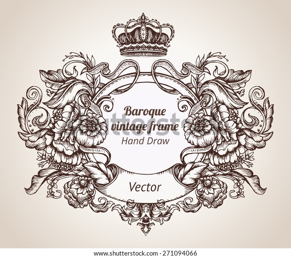 Hand Drawing Vintage Baroque Frame Stock Vector (Royalty Free) 271094066