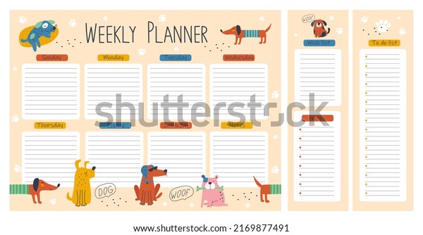 Planner semanal de dibujo a mano: vector de stock (libre de regalías ...