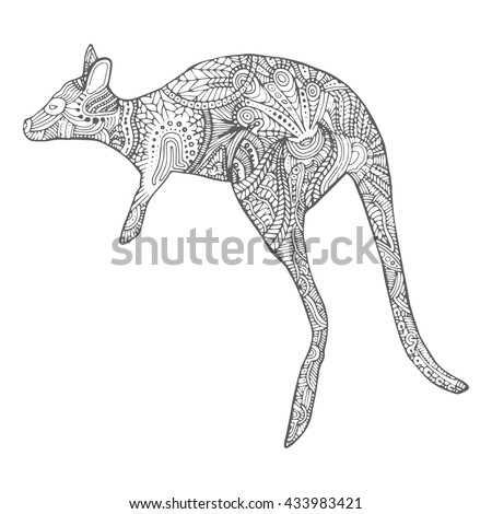 Hand Drawing Zentangle Kangaroo Coloring Page Stock Vector (Royalty ...
