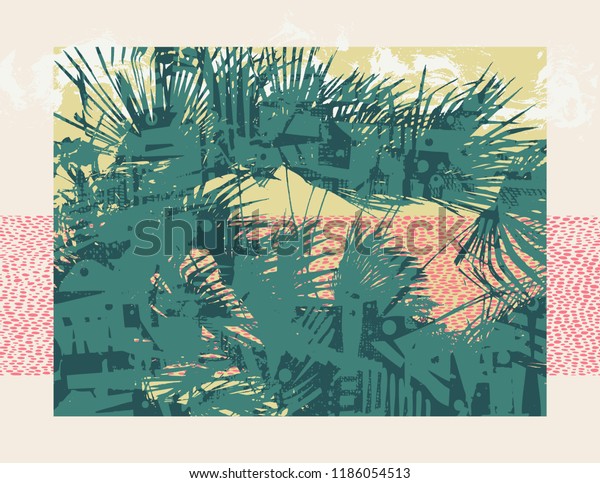 Hand Drawn Abstract Background Silhouettes Tropical Stock Vector ...