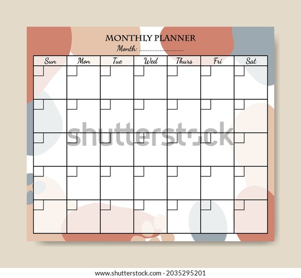 Hand Drawn Abstract Monthly Planner Template Stock Vector (Royalty Free ...