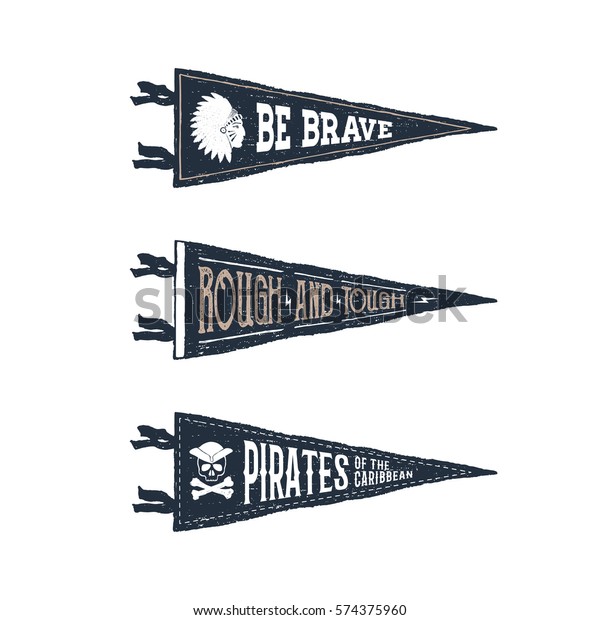 Hand Drawn Adventure Pennant Flags Set Stock Vector (Royalty Free ...