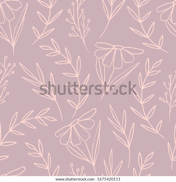 Hand Drawn Aesthetic Botanical Seamless Pattern Stock Vector (Royalty ...