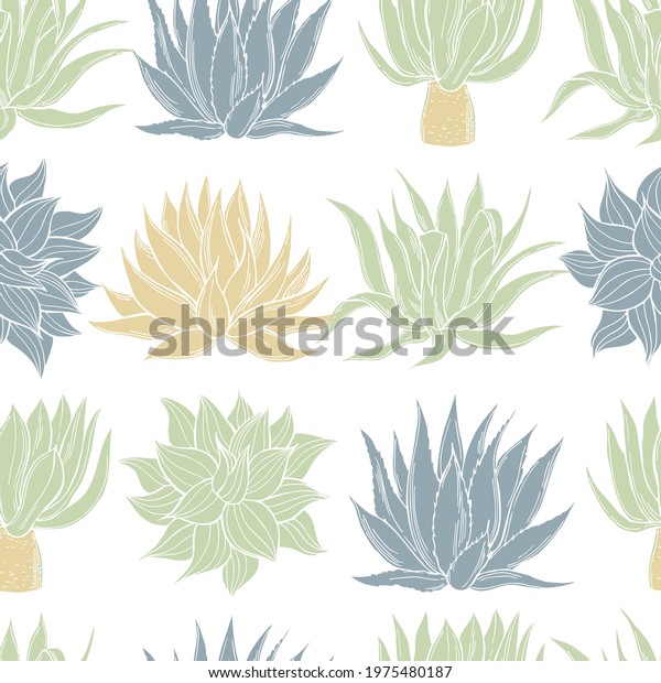 Hand Drawn Agave Vector Seamless Pattern: vector de stock (libre de ...