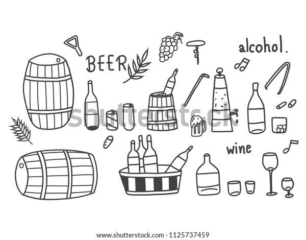 Hand Drawn Alcohol Doodle Set Vector Stock Vector (Royalty Free ...