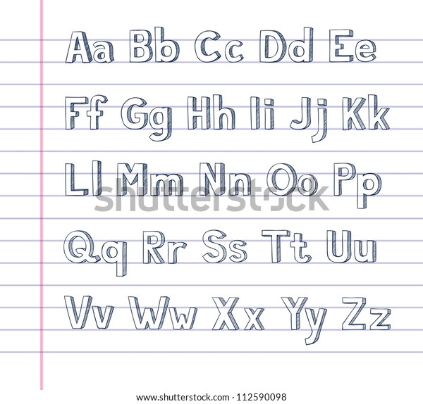 Hand Drawn Alphabet On Lined Paper Stock Vector (Royalty Free) 112590098