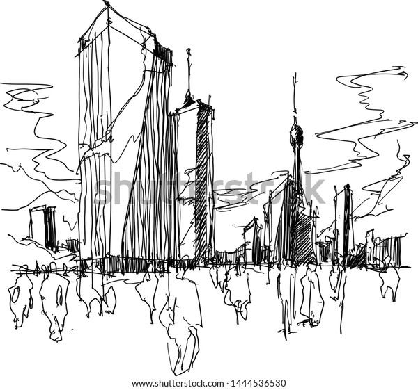 Hand Drawn Architectural Sketch Modern City Stock Vector (Royalty Free ...