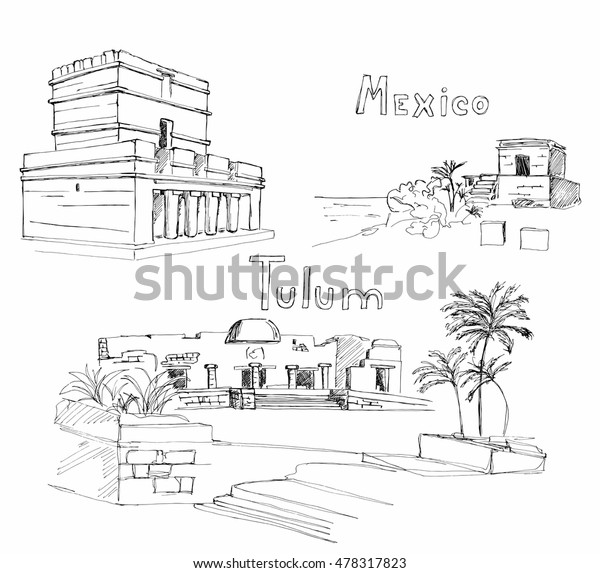 Hand Drawn Architecture Sketch Illustration Tulum Stock Vector (Royalty ...