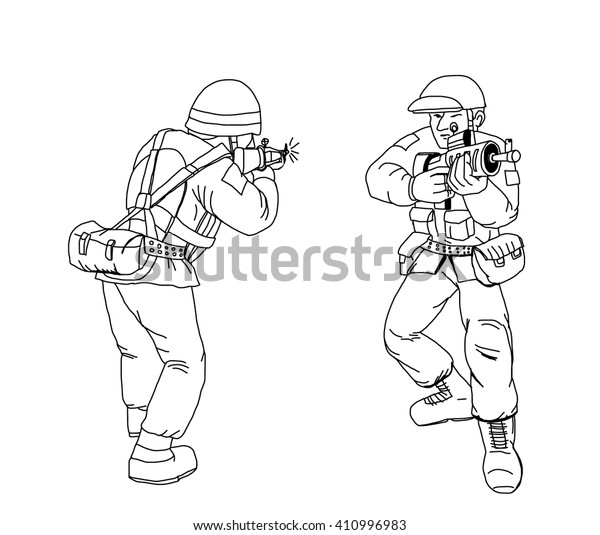 Hand Drawn Army Soldier Assault Rifle 스톡 벡터(로열티 프리) 410996983