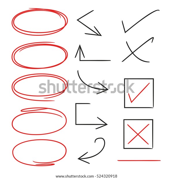 Hand Drawn Arrows Check Mark Oval 스톡 벡터(로열티 프리) 524320918