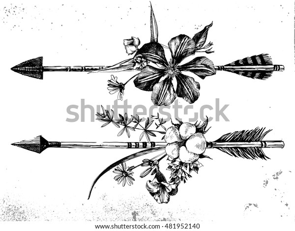 Hand Drawn Arrows Flowers Leaves Stock Vector (Royalty Free) 481952140