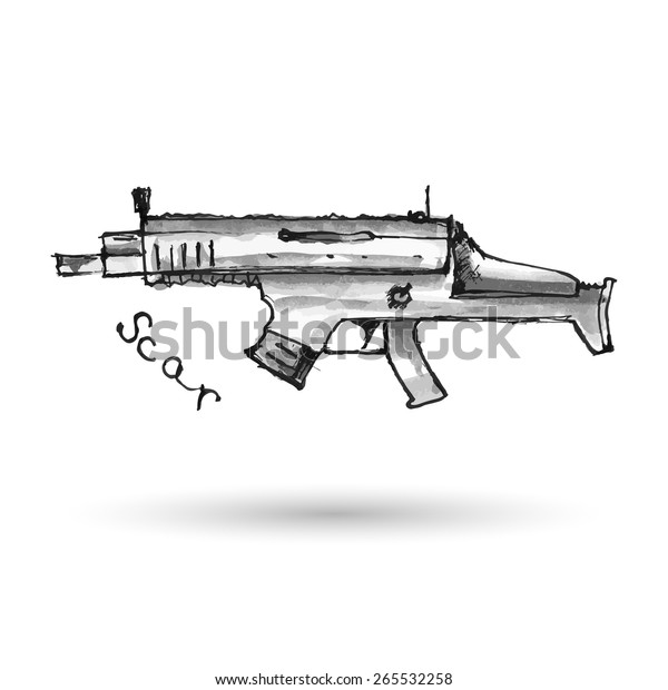Hand Drawn Assault Rifle Scar Isolated: เวกเตอร์สต็อก (ปลอดค่าลิขสิทธิ์ ...