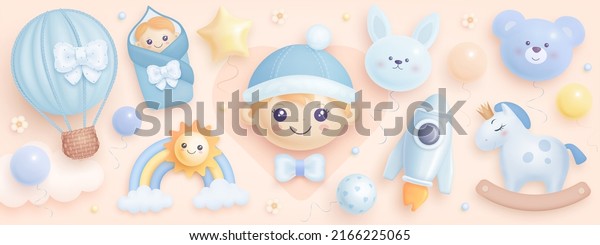 Hand Drawn Baby Boy Shower Set: เวกเตอร์สต็อก (ปลอดค่าลิขสิทธิ์ ...