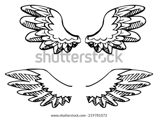 Hand Drawn Back White Wings Vector: เวกเตอร์สต็อก (ปลอดค่าลิขสิทธิ์ ...