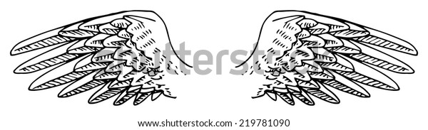 Hand Drawn Back White Wings Vector Stock Vector (Royalty Free) 219781090