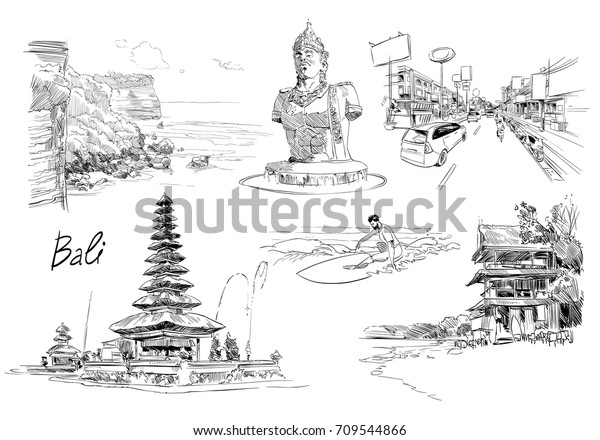 Hand dibujó los hitos de Bali.: vector de stock (libre de regalías ...
