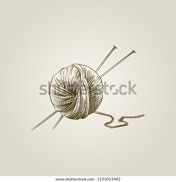 Hand Drawn Ball Knitting Wool Knitting 스톡 벡터(로열티 프리) 1233053482