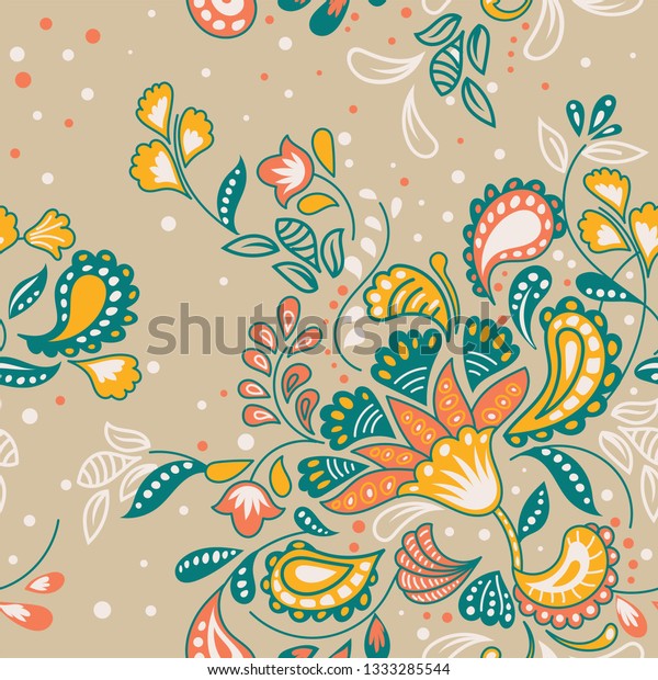 Hand Drawn Batik Floral Pattern Stock Vector (Royalty Free) 1333285544 ...