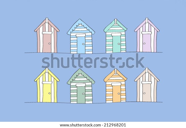 Hand Drawn Beach Huts Stock Vector (Royalty Free) 212968201