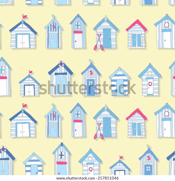 Hand Drawn Beach Huts Seamless Pattern Stock Vector (Royalty Free ...