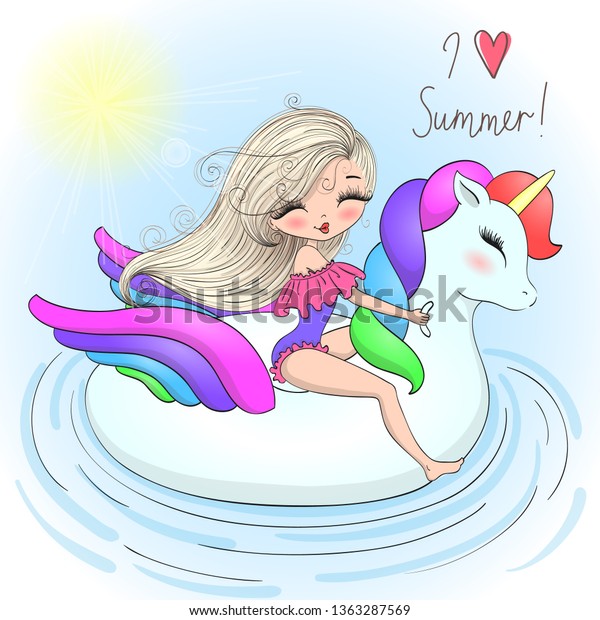 Hand Drawn Beautiful Cute Summer Girls Stock Vector (Royalty Free ...