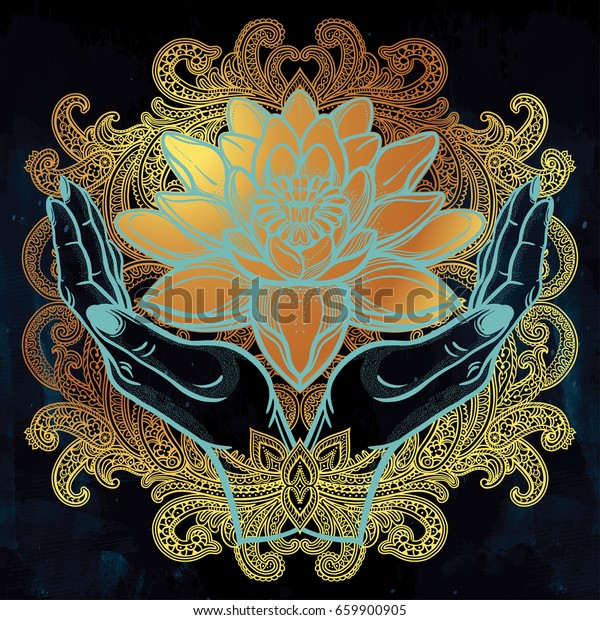 Hand Drawn Beautiful Lotus Flower Hands Stock Vector (Royalty Free ...