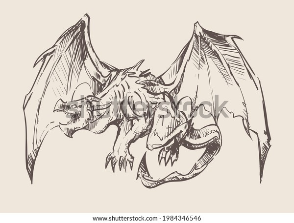 Hand Drawn Big Evil Dragon Sketch Stock Vector (Royalty Free ...