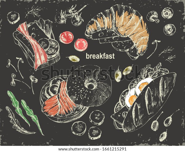 Hand Drawn Black Chalk Breakfast Menu Stock Vector (Royalty Free ...