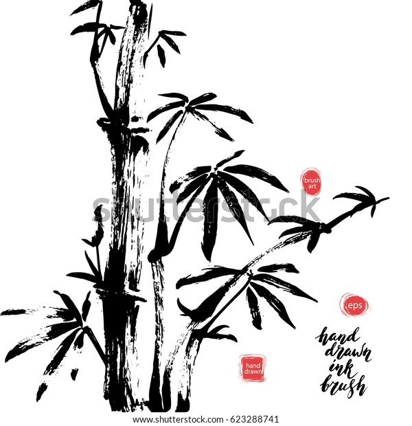 Hand Drawn Black Ink Bamboo Tree: เวกเตอร์สต็อก (ปลอดค่าลิขสิทธิ์ ...