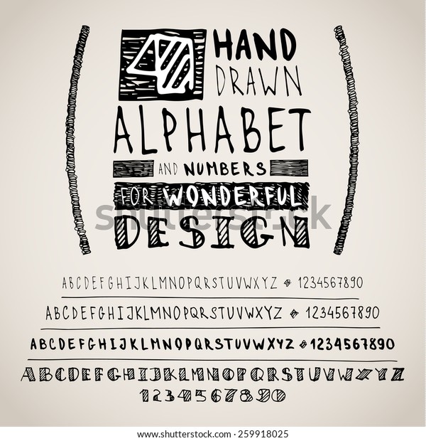 Hand Drawn Black Letters Numbers On Stock Vector (Royalty Free ...