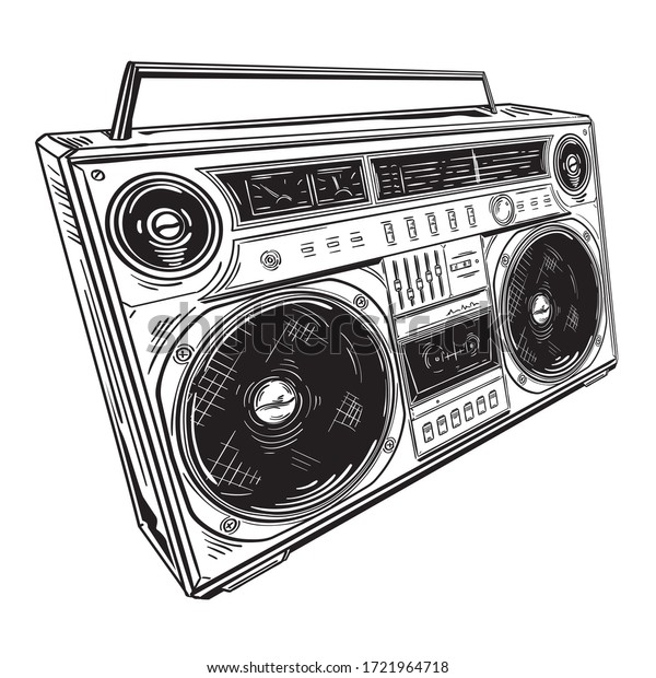 Hand Drawn Black White Retro Boombox Stock Vector (Royalty Free ...