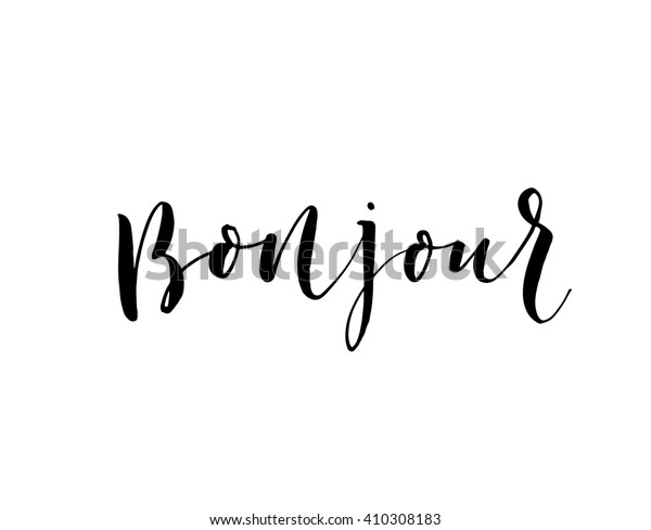 Hand Drawn Bonjour Phrase Hello French: vector de stock (libre de ...