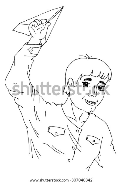 Hand Drawn Boy Paper Plane Vector Stock Vector (Royalty Free) 307040342 ...