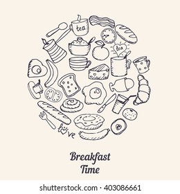 Hand Drawn Breakfast Symbols Shape Circle Stock Vector (Royalty Free ...
